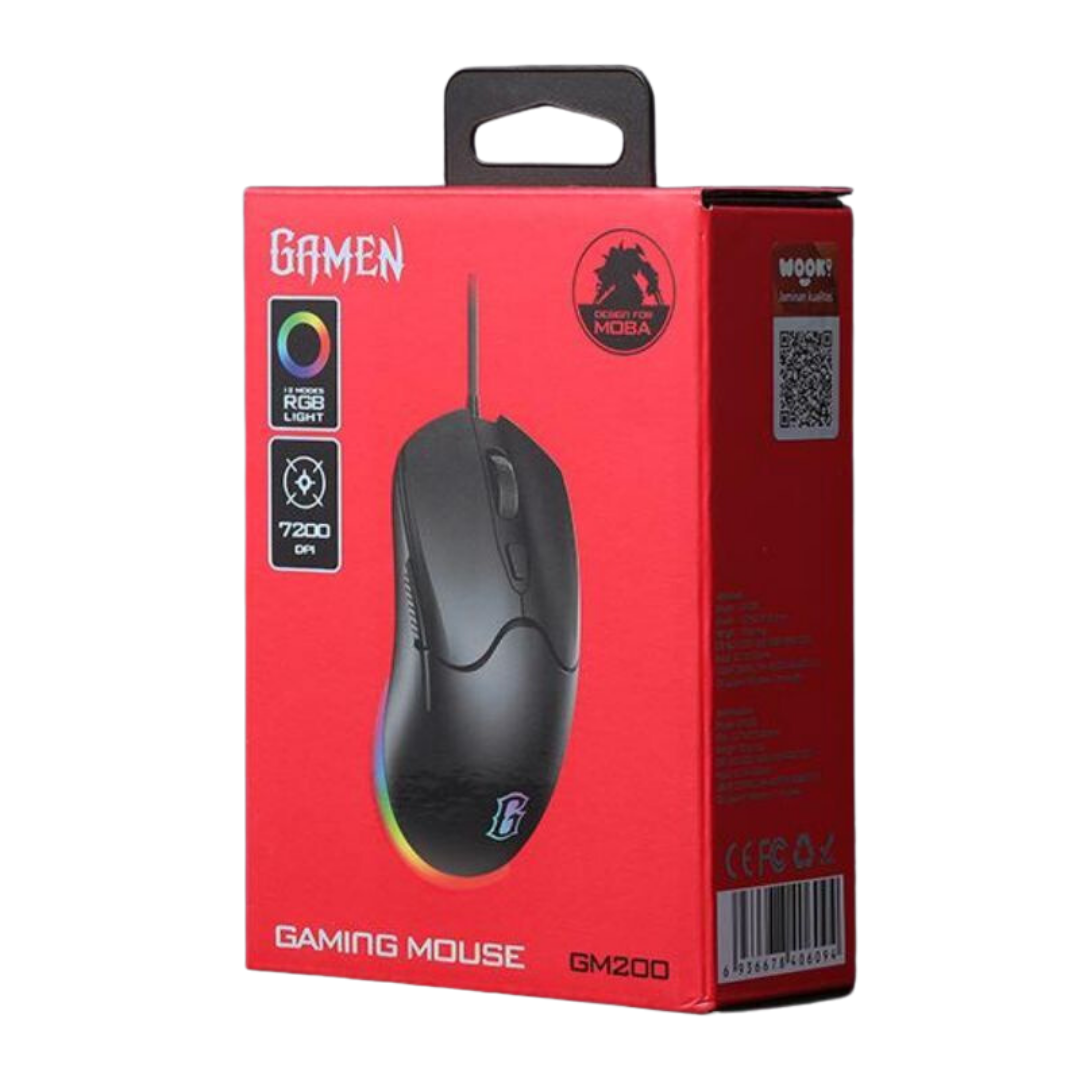 GAMEN GAMING MOUSE MACRO WIRED GM200 RGB LIGHT 7200 DPI ORI